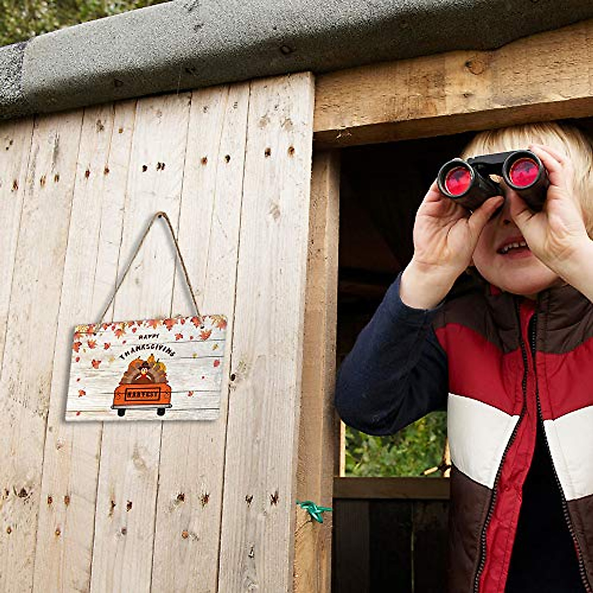 Welcome Wall Hanging Sign- Happy Thanksgiving Harvest Truck Turkey Slate Hanging Plaques for Front Door Porch Window Farmhouse Garden 5.1" x 7.9" Wall Home Decor