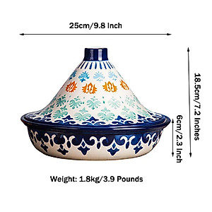 MYYINGBIN 10 Inches Moroccan Tagine with Ceramic Base and Cone-Shaped Lid Underglaze Craft Clay Enamel Stew Pot Healthy Slow Cooker, White