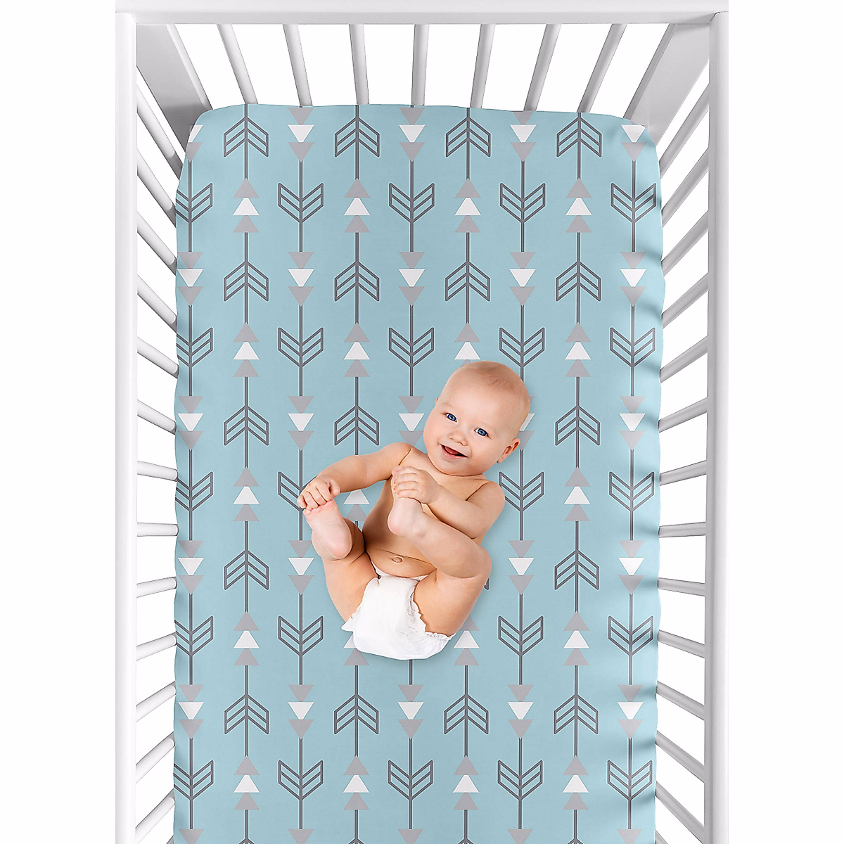 Fitted Crib Sheet for Turquoise Blue and Gray Earth and Sky Baby/Toddler Bedding - Arrows Print