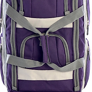 Olympia 8 Pocket Large Rolling Duffle Bag, Garment Duffle Bag, Checked Luggage on Wheels with 26 Inch Push Button Retractable Handle, Dark Lavender