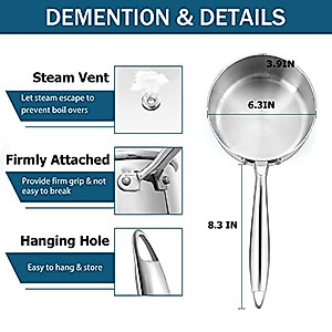 Homikit 2 Quart Saucepan with Lid, Tri-Ply Stainless Steel Sauce Pan, Kitchen Induction Cooking Pot with Ergonomic Handle, Small Pan for Making Sauce, Warming Milk, Boiling Eggs, Dishwasher Safe