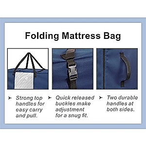 HYPER VENTURE Folding Mattress Storage Bag - Durable Carry Case Fits for Tri-Fold Up to 6 inches Queen Mattress, Navy