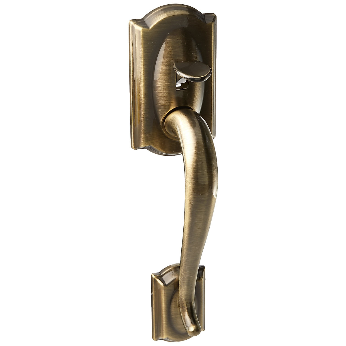 Schlage FE285CAM609GEO Antique Brass Camelot Lower Handleset Featuring The Georgian Knob for Use with Schlage Electronic Deadbol