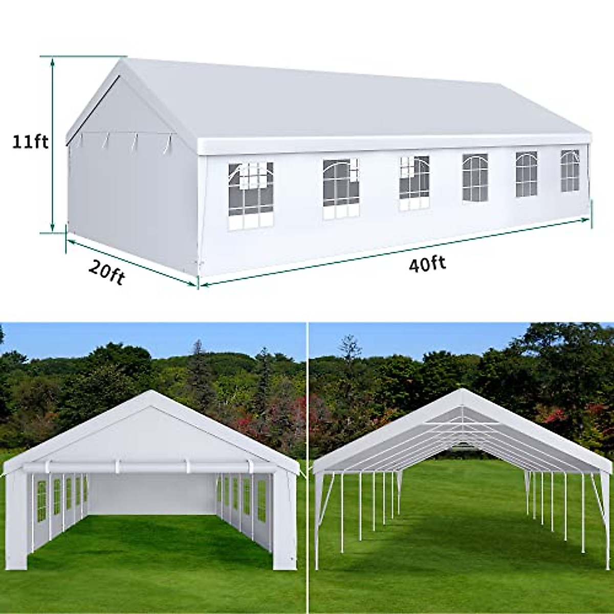 YITAHOME 20' x 40' Heavy Duty Gazebo with Reinforced Triangular Column Outdoor Party Wedding Tent Canopy Carport Shelter with Removable Sidewall Windows
