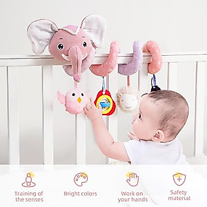 Koty Newborn Car Seat Toys, Stroller Toys for Babyies 0-6 Months,Infant Activity Spiral Plush Toys Hanging - Carseat Stroller Crib with Musical Rattle Toy for Boys Girls 0 3 6 9 Months