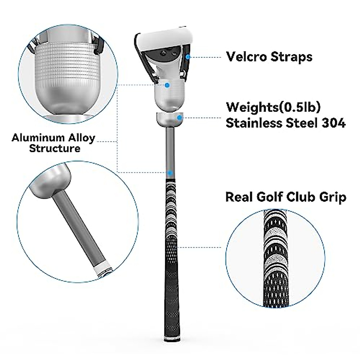 DGPCT VR Golf Club for Oculus Quest 2, Alluminum Golf Club Attachment Compatible with Oculus Meta Quest 2, with 1: 1 Sleeve, Counterweight and Realistic Rubber Grip