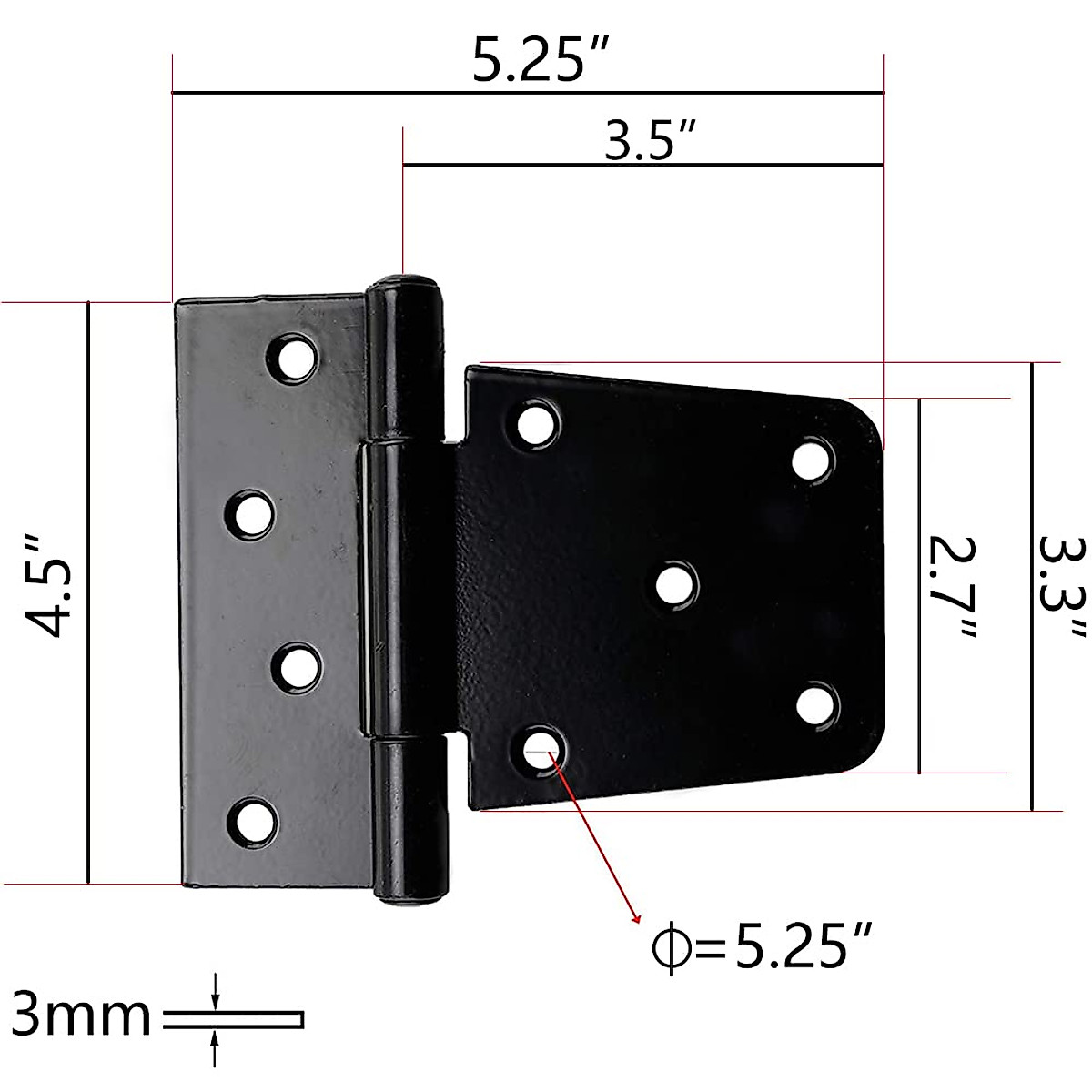 3.5 inch Heavy Duty Gate Hinge Fence Hinge Door Barn Gates Hinges,Black Wrought Hardware Iron Rustproof with Stainless Steel Screws(Pack of 4)