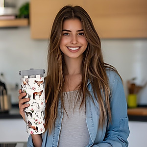 Unyopsa Horse Gifts for Women Girls, 30oz Horse Tumbler with Handle, Horse Stuff for Men Horse Lovers, Stainless Steel Insulated Horse Water Bottle Travel Cup