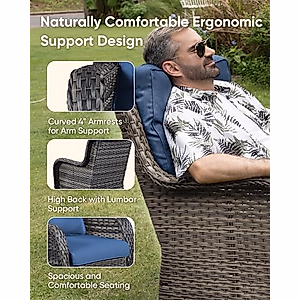 HUMMUH Outdoor Swivel Rocker Wicker Patio Chairs Set of 2, Rattan Rocking Chair Furniture Set (Grey,Blue)