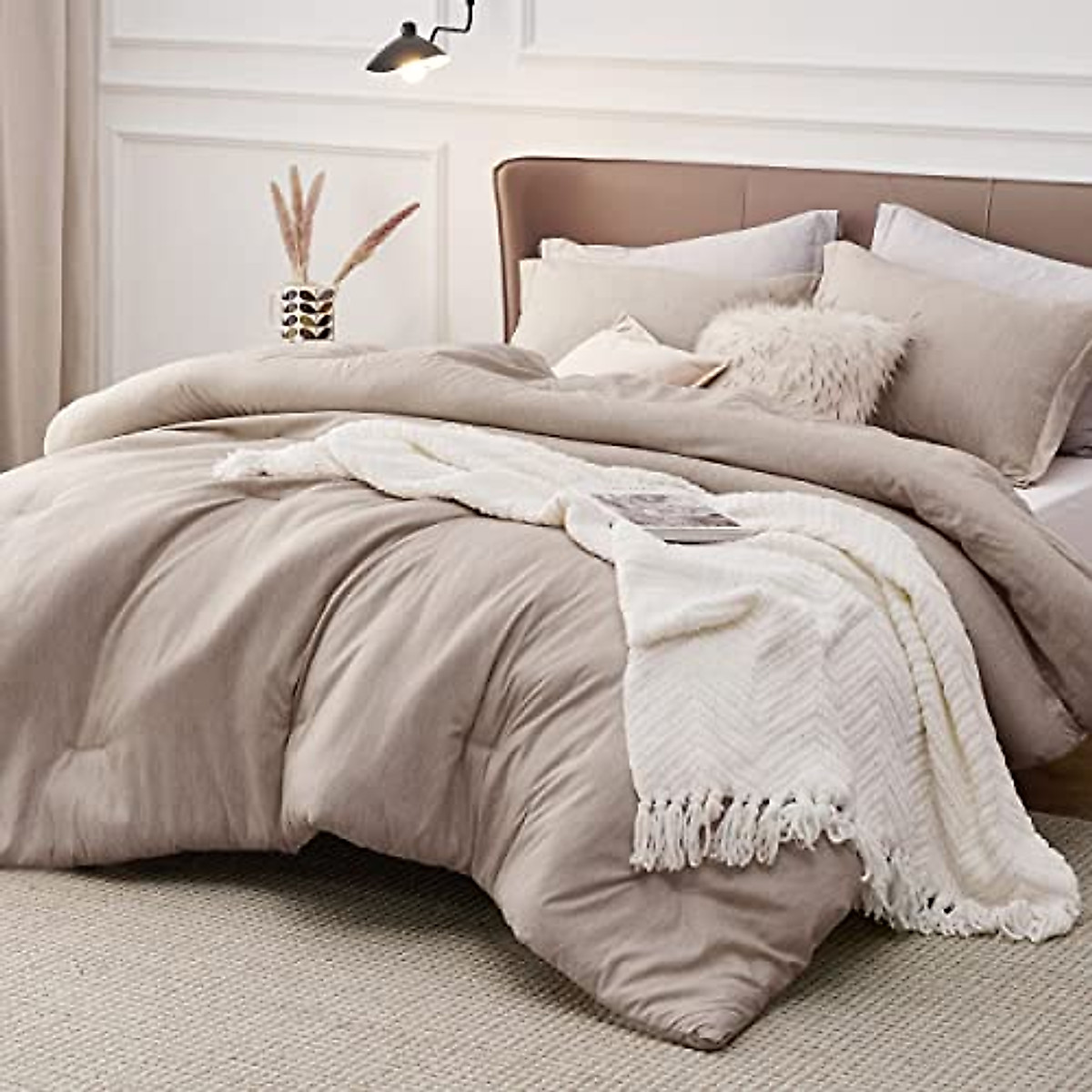 Bedsure Queen Comforter Set Kids - Warm Taupe Queen Size Comforter, Soft Bedding for All Seasons, Cationic Dyed Bedding Set, 3 Pieces, 1 Comforter (90"x90") and 2 Pillow Shams (20"x26"+2")