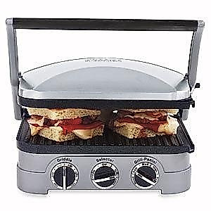 Cuisinart 5 In 1 Griddler with Panini Press, Full Grill, Full Griddle and Half Grill/Half Griddle Options, Includes Dishwasher Safe Removable Cooking Plates and Red/Green Indicator Lights