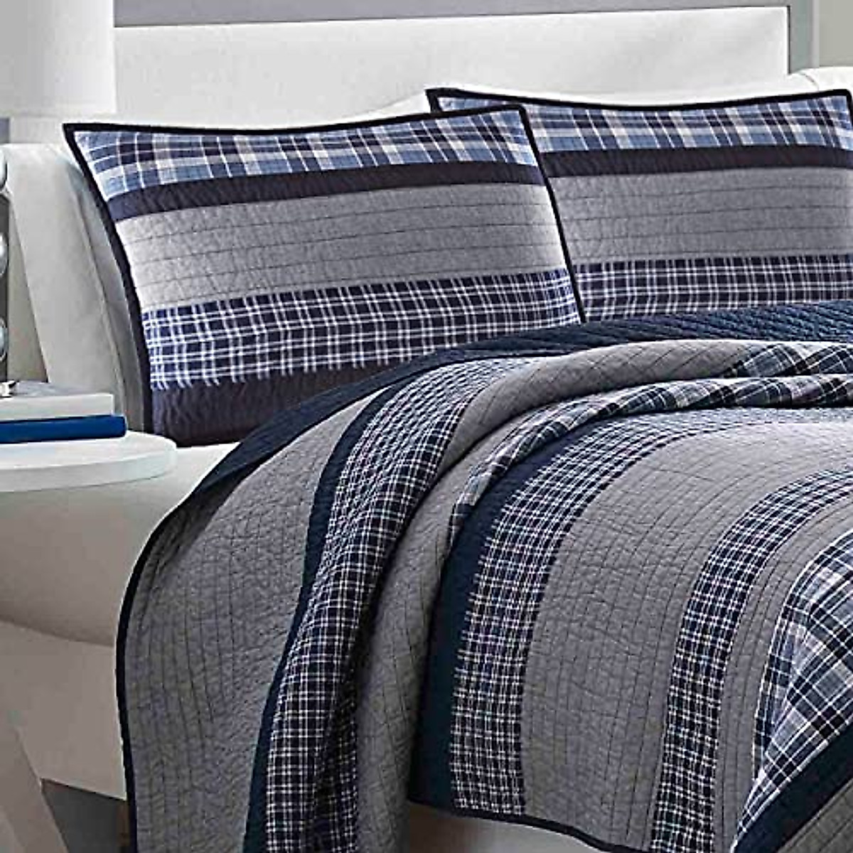 Nautica Home | Adleson Collection | 100% Cotton Quilted Accent Standard Sham, Envelope Closure, Pre-Washed for Added Softness, Easy Care Machine Washable, 20" x 26", Blue/Grey