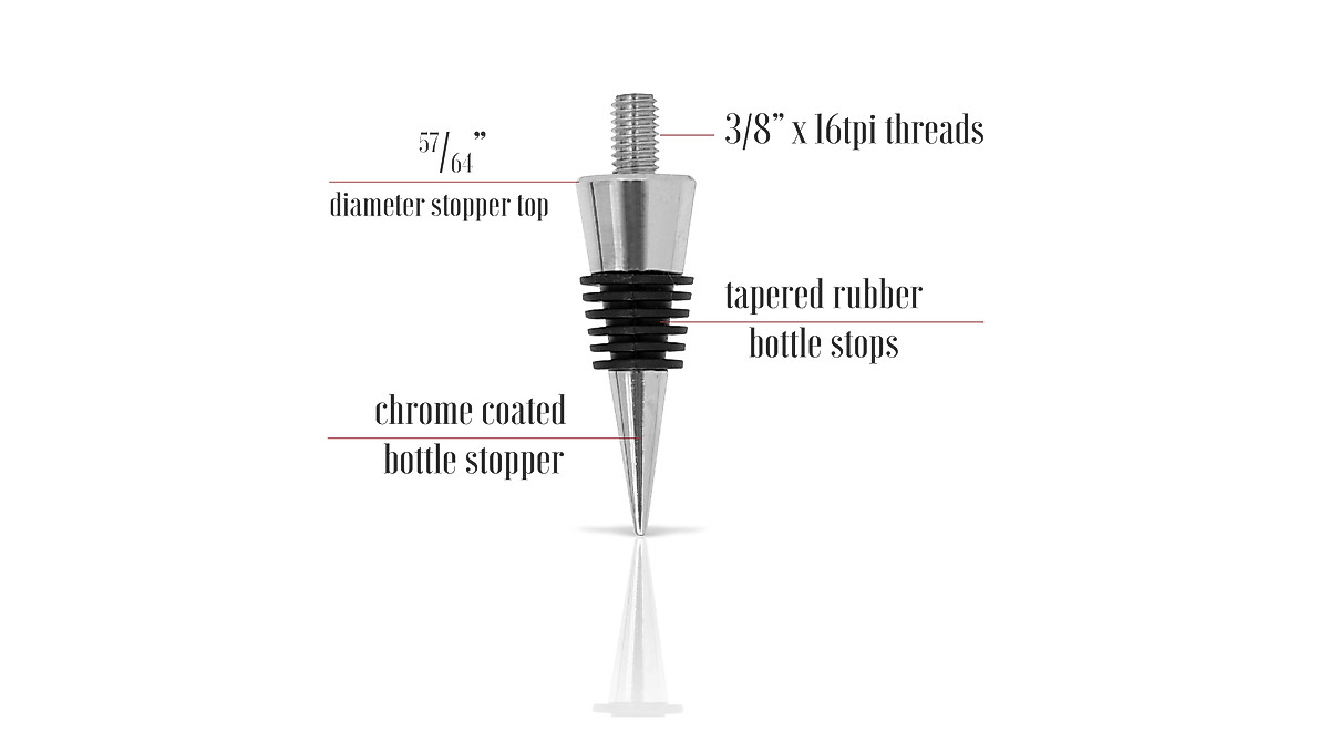 Classic Chrome Bottle Stopper with Threaded Post for Custom Handles