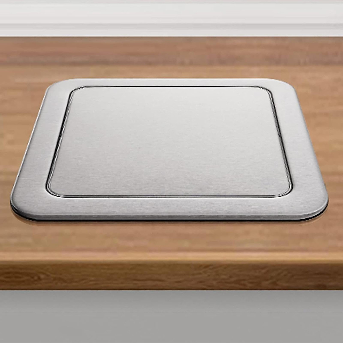 DELORM Recessed Countertop Flap Lid Trash Bin Balance Cover, Built-in Stainless Steel Trash Grommet, Flexible Center Swing Flush Recessed Trash Can Lid, Waste Chute Cover Recessed Counter Top Cover