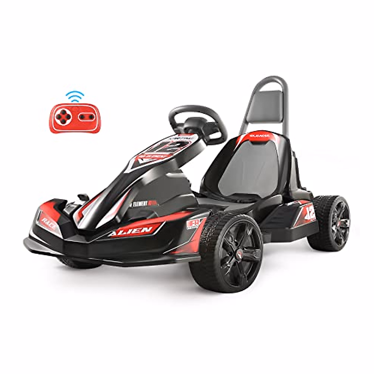 ELEMARA Electric Go Kart for Kids, 12V 7AH 2WD Battery Powered Ride On Cars with Remote Control for Boys Girls,Vehicle Toy Gift with 2 Level Adjustable Seat,Safety Belt,USB Port,Horn