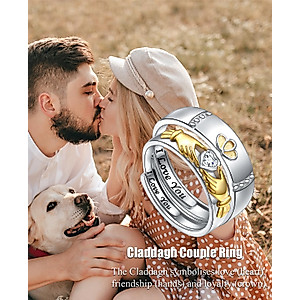 Matching Rings Irish Celtic Claddagh Ring Love Loyalty Promise Sterling Silver Rings for Couples I Love You Engagement Wedding Ring Band Sets for Him and Her