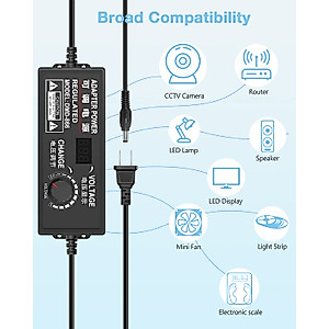 Aclorol 120W Universal Power Adapter 12V 10A Power Supply Adjustable AC/DC Adapter 100-240V AC to DC 12V 9V 6V 5V 3V 10A 8A 6A 5A 4A 3A Variable Switching Converter with Polarity Converter & 14 Tips
