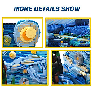The Starry Night Toy Building Sets,DIY Building Blocks Van Gogh Starry Sky World Painting,Small Particles Children's Educational Assemble 3D Model,Stacking Blocks for Children and Adults (Blue)