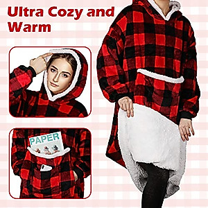 Warm Wearable Blanket Hoodie, Cozy and Soft Sherpa Pullover Sweatshirt w/ Giant Hood Pocket, Adults Comfortable Thick Fleece Throw Blanket for Spring, Autumn, and Winter