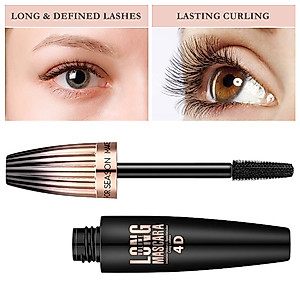 4D Silk Fiber Lash Mascara- Waterproof Mascara Black Volume and Length, Easily to Create Amazing Lashes for Thicker, Long Lasting and Curly Eyelashes