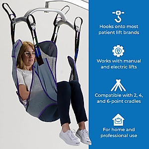 Patient Aid Full Body Mesh Commode Patient Lift Sling, 350lb Weight Capacity (Large)