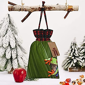 Allgobee Christmas Drawstring Gift Bags Tropical-Funny-Tree-Frog Buffalo Plaid Drawstring Bag Party Favors Bags