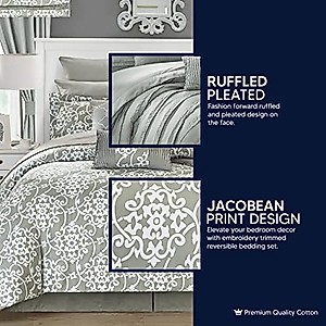 Chic Home Hailee 24 Piece Comforter Set Complete Bed in a Bag Pleated Ruffles and Reversible Print with Sheet Set and Window Treatment, Queen Silver,CS1966-AN