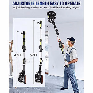 MYTOL Drywall Sander, 7.2A Electric Drywall Sander with Vacuum Dust Collection, LED Light, 6 Variable Speed Digital Display 900-1800RPM, Foldable & Extendable Handle, 9 Sanding Discs&3 Grid Sandpaper