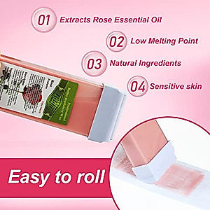 Roll-on Waxing Kit, Roll on Wax Kit for Women and Men, Wax Kit for Sensitive Skin, Wax Roller Kit with Wax Paper, Wax Warmer, Rose Roll Soft Wax, Pre-wax treatment and After-wax Treatment, Wax Kit for Hair Removal for Legs, Back, Arms, Chest, Bikini Area