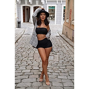 Women's Felt Panama Hats Classic Wide Brim Rancher Fedora with Belt Buckle (Black, 56-58cm/22-22.8in)