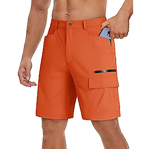 TACVASEN Mens 10" Ligtweight Hiking Outdoor Shorts Quick Dry Casual Breathable Fishing Dress Cargo Summer Shorts Orange, 34