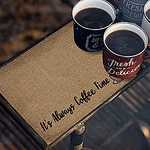 2 Pieces Waterproof Coffee Bar Mat -Big Cups/ Coffee Time, Burlap Coffee Maker Mat/Pad- Waterproof Coffee Station, Funny Coffee Lovers Gifts, Home Decor Parties Daily Use.