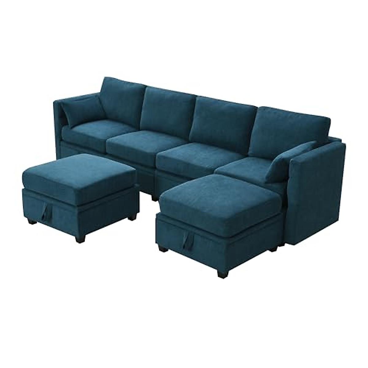 109" Chenille Modular Sectional Sofa Set, U-Shaped Sofa Couch with Adjustable Armrests and Backrests, 6 Seat Reversible Sofa Bed with Storage Seats for Living Room/Apartment, Blue
