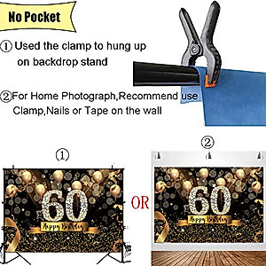 Sensfun Happy 60th Birthday Backdrop for Adult Party 7x5ft Bokeh Circle Glitter Gold Balloon Photography Background Sixty Birthday Black Gold Party Backdrops Diamond 60th Birthday Vinyl Photo Banner