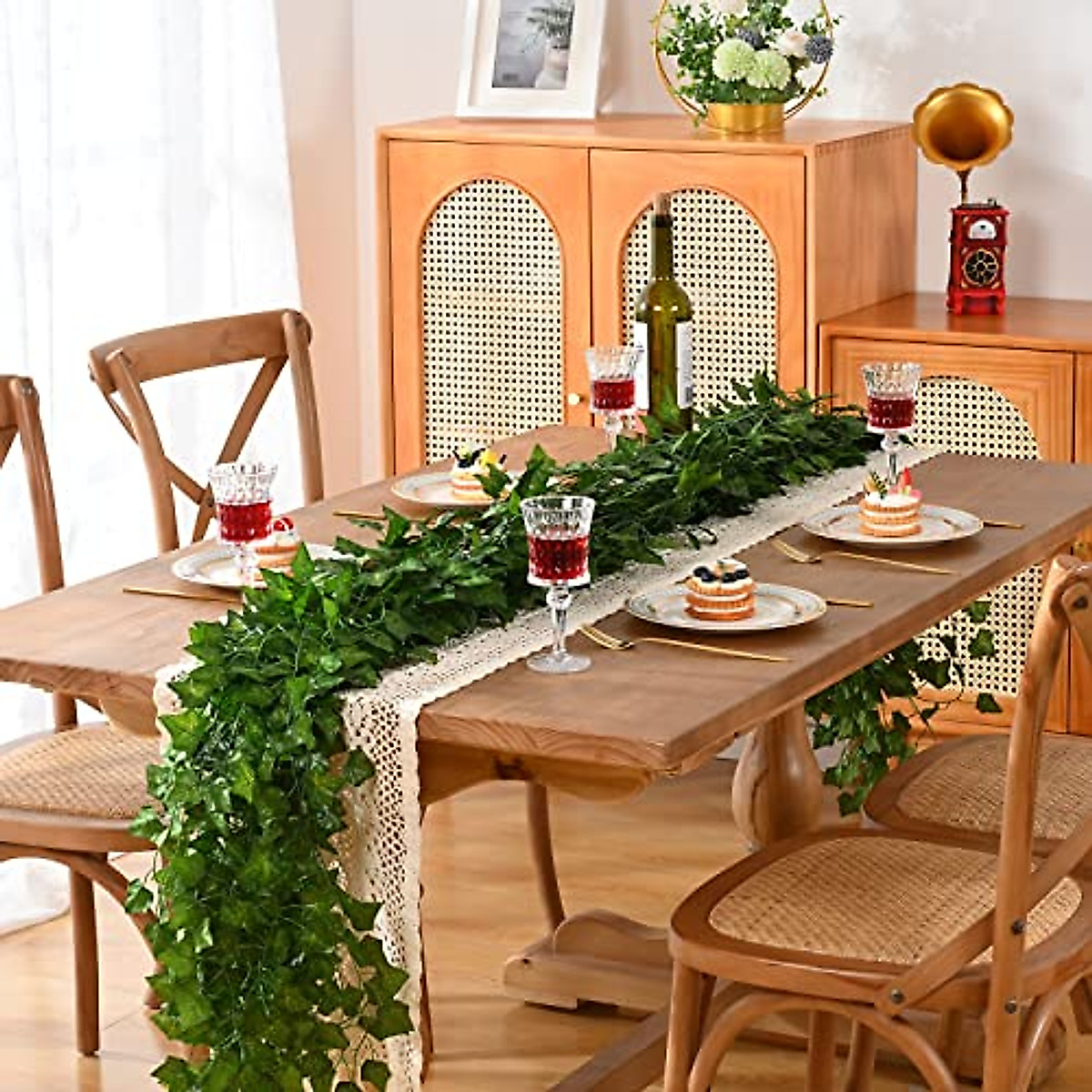 Dolicer 6 Strands 42Ft Fake Vines for Bedroom, Artificial Ivy Garlands with Fake Leaves, Fake Ivy Vines Greenery Garlands, Hanging Vines Fake Plants for Wall Decor Wedding Room Party Garden Aesthetic