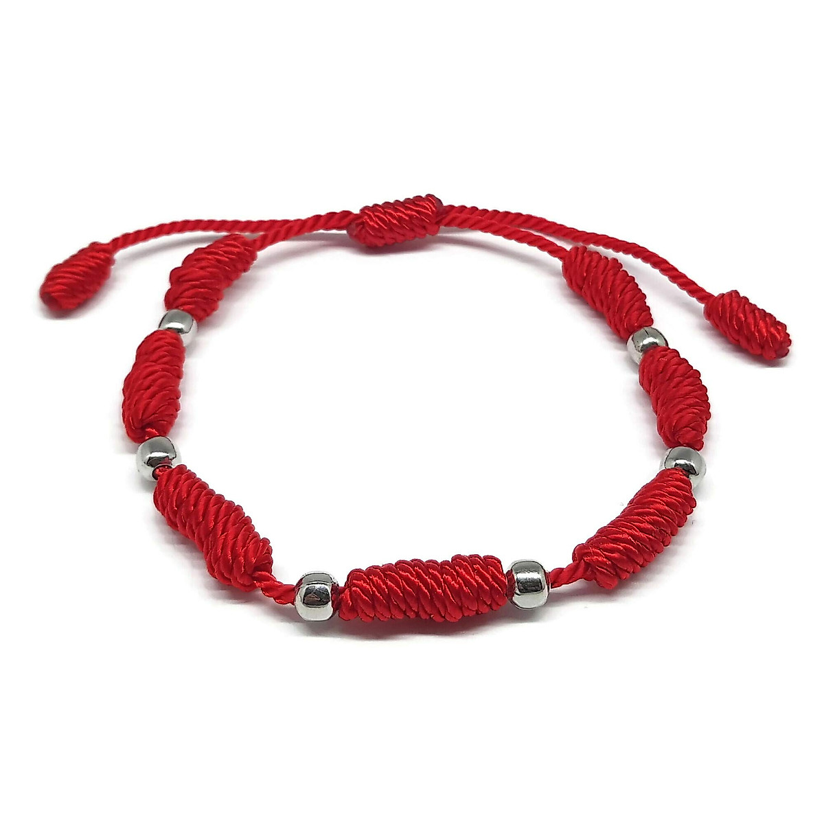 MYSTIC JEWELS by Dalia – Kabbalah Bracelet – 7 Knots of Red Thread with Balls – Unisex – Adjustable – Eye Protection – Good Luck