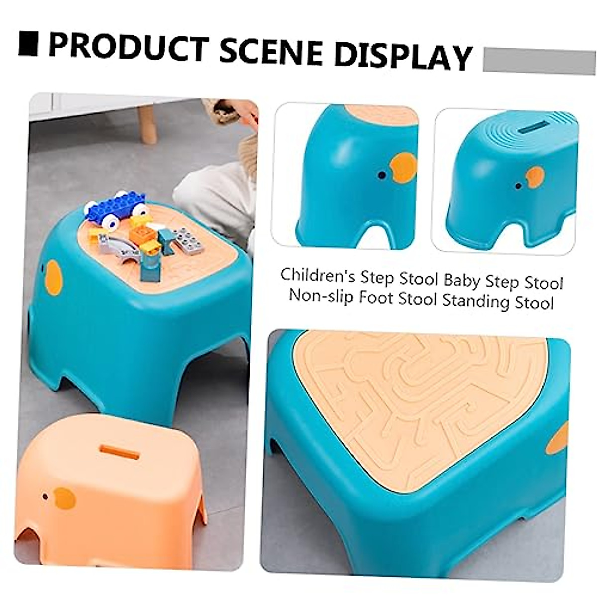 Household Step Stool 2pcs Baby Non- Training Two Helper Blue Stools Anti- Potty Step Footstool Kids Plastic Stool Elephant Cartoon Living Household for Sizes Ottoman Chairs