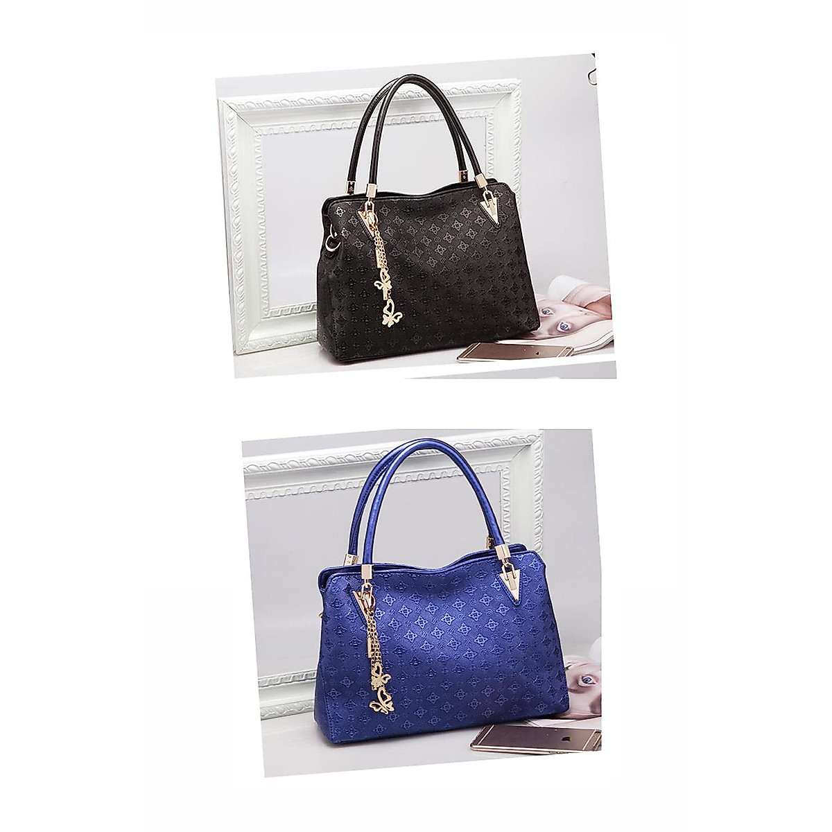 YAQUNICER Women Synthetic PU Leather Tote Satchel Hobo Backpack 4pcs Shoulder Top-Handle Crossbody Handbag-Blue