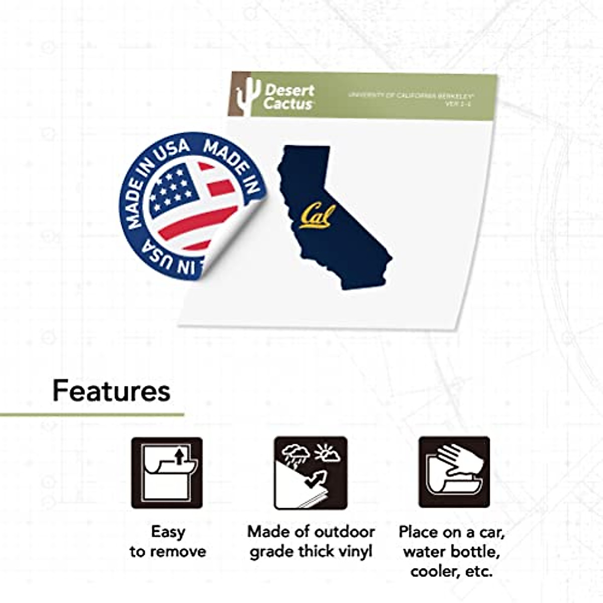 Berkeley University of California Golden Bears Cal UC Vinyl Decal Laptop Water Bottle Car Scrapbook (State Border Sticker)