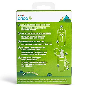 Brica Clean-to-Go Wipes Container Starter Pack, Includes 60 Unscented Hand & Face Baby Wipes, 99% Water Wipes with Chamomile & Aloe