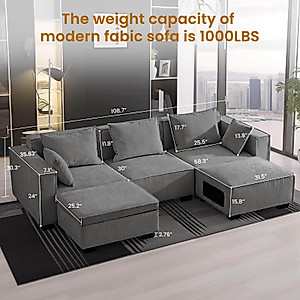 108.7 Inch Convertible U Shape Sectional Sofa, Modern Chenille Fabric, L Shaped 5 Seater Living Room with Chaise, High Support and Soft Foam with Storage and Cat Hole Footstool