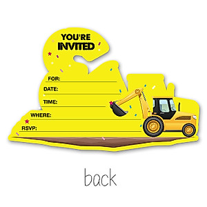 Opomzk Construction 3rd Birthday Party Invitations with Envelopes, 20 Set Construction Dump Truck Three Shaped Invitations 3 Year Old Birthday Party Invites, Double-Sided