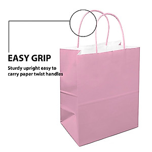 12 Counts Food Safe Premium Paper and Ink Medium 10" X 8", Vivid Colored Kraft Bag With Colored Sturdy Handle, Perfect For Goodie Favor DIY Bag, Environmentally Safe (Medium, Light Pink)