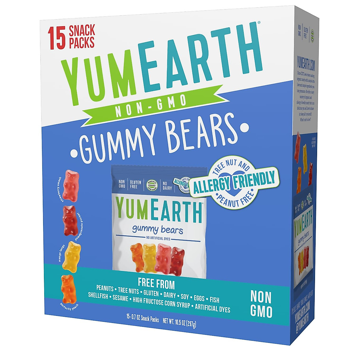 YumEarth Organic Gummy Bears - Fruity Gummy Candy Snack Packs, Gluten Free Snacks for Kids - Allergy Friendly, Non-GMO, No Artificial Flavors or Dyes - Assorted Flavors, 0.7 Oz - 15 Count (Pack of 1)