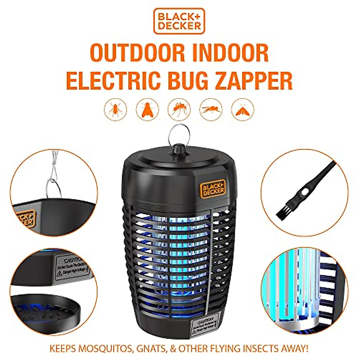 BLACK+DECKER Bug Zapper- Mosquito Repellent Outdoor & Fly Traps for Indoors- Mosquito Killer & Fly Zapper - Gnat & Moth Traps for Home, Deck, Garden, Patio & More