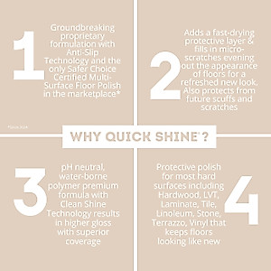 Quick Shine Multi Surface Floor Finish 64oz | Cleaner & Polish to use on Hardwood, Laminate, Luxury Vinyl Plank LVT, Tile & Stone | Safer Choice w/Clean Shine Technology | Protect-Refresh
