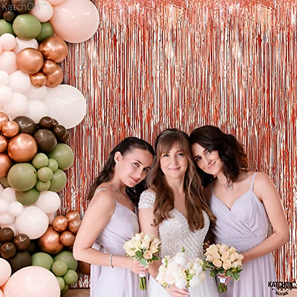 Big 3 Pieces Rose Gold Fringe Curtain - 9.6x8 Feet, Rose Gold Streamers | Rose Gold Backdrop for Birthday Party | Rose Gold Tinsel Backdrop, Rose Gold Party Decorations, Bachelorette Party Decorations