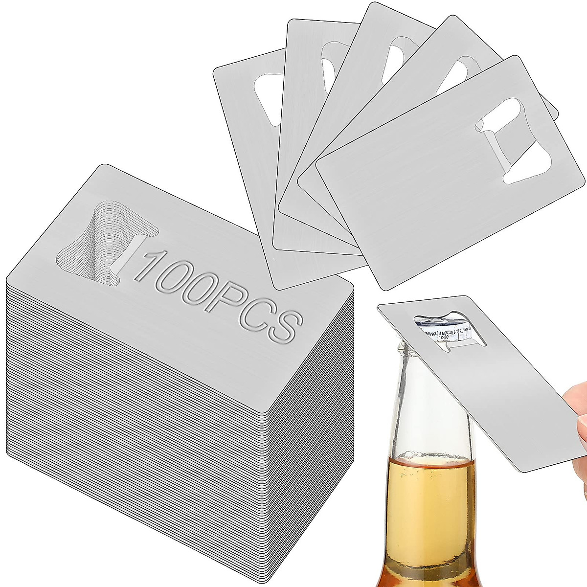 Nuogo 100 Pieces Stainless Steel Card Bottle Openers Bulk Metal Card Beer Bottle Openers Groomsmen Wallet Bottle Opener for Wedding Party Bridesmaid Favors Gifts (Silver, Credit Card)