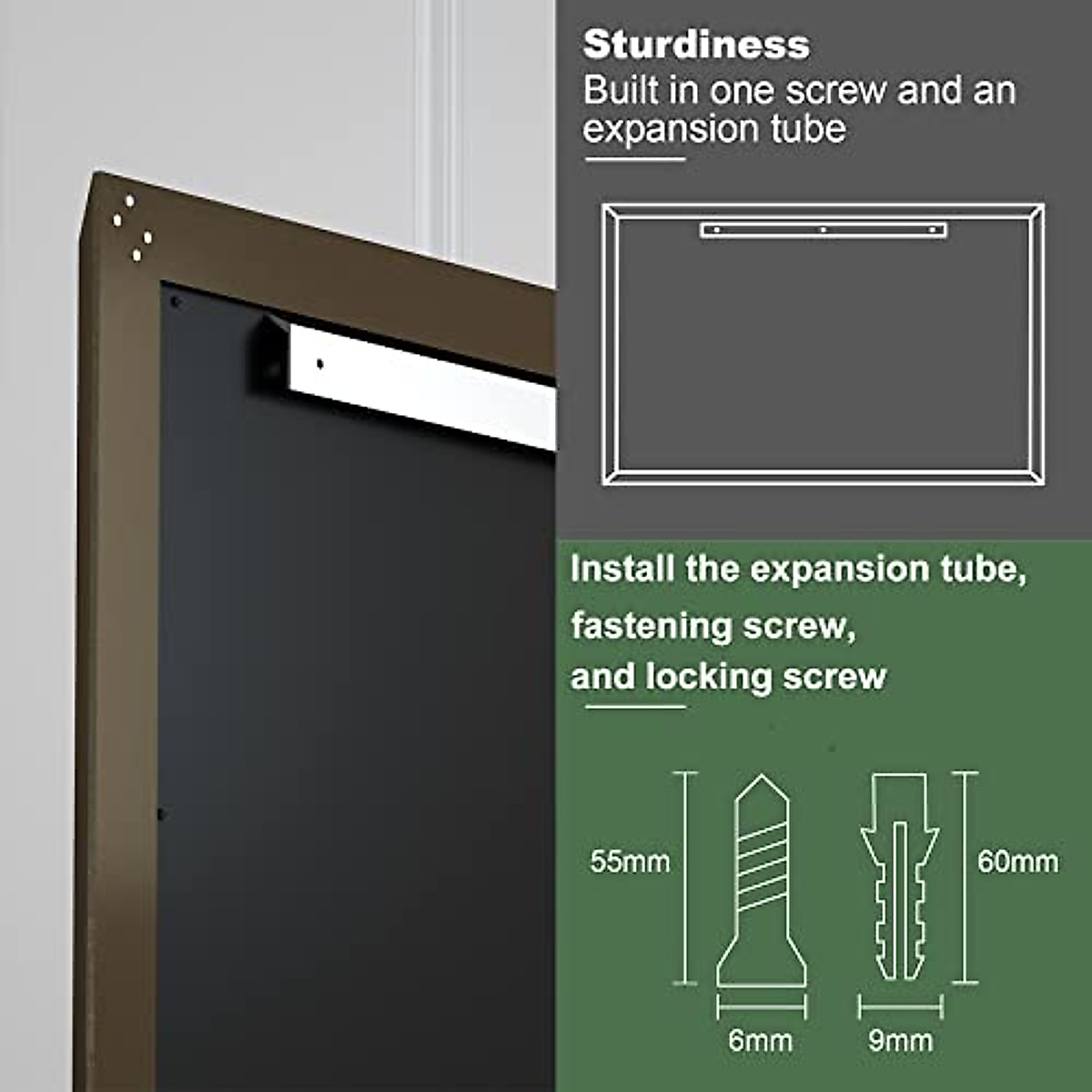 PILOCOS Upgraded 65 x 22 Inch Full Length Floor Mirror, Bronze Wall Mounted Full Body Mirror with Beveled Stereoscopic Aluminum Alloy Frame, Large Dressing Mirror for Living Room/Entryway/Bedroom