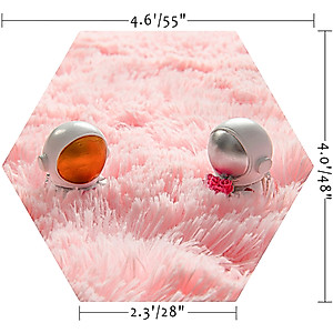 KIXINWA Pink Hexagon Princess Rug, 4.6X4 Ft Castle Play Tent Carpet, Cute Fluffy Rug for Girls Room, Shaggy Soft Non Slip Nursery Rug, Furry Area Rug Fuzzy Plush Mat for Dorm Baby Room Decor